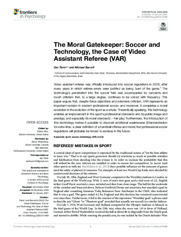 (PDF) The Moral Gatekeeper: Soccer and Technology, the Case of Video ...
