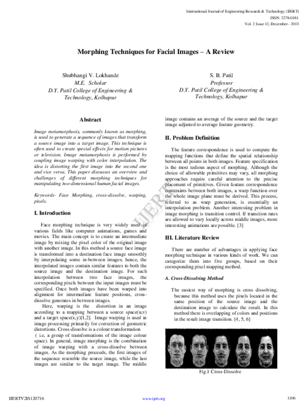 (PDF) Morphing Techniques for Facial Images – A Review