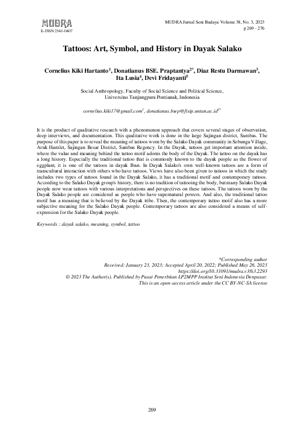 (PDF) Tattoos: Art, Symbol, and History in Dayak Salako