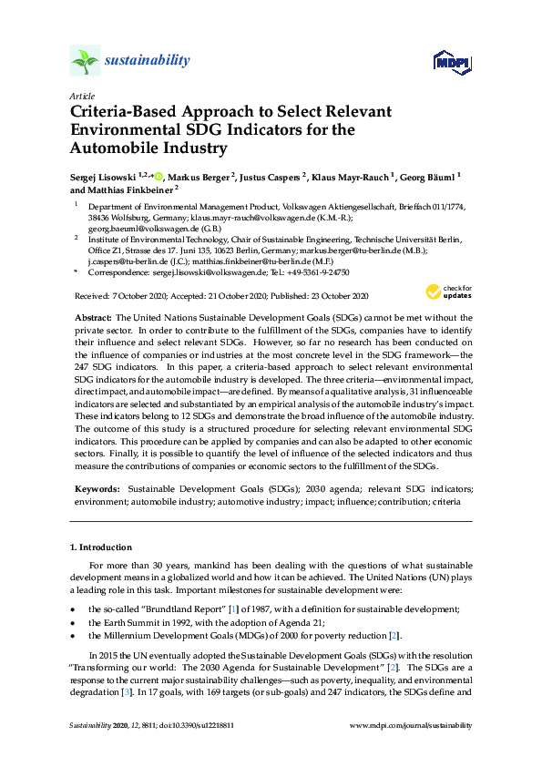 (PDF) Criteria-Based Approach to Select Relevant Environmental SDG ...