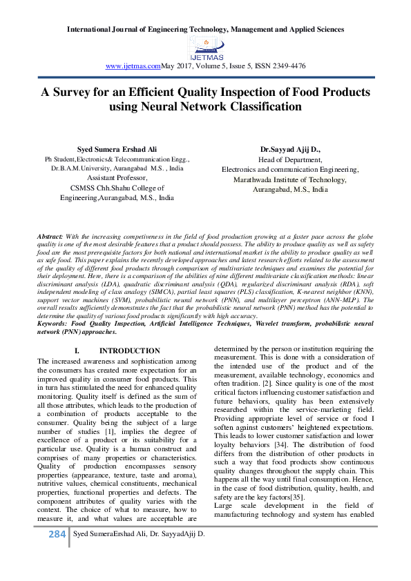 (PDF) A Survey for an Efficient Quality Inspection of Food Products using Neural Network ...