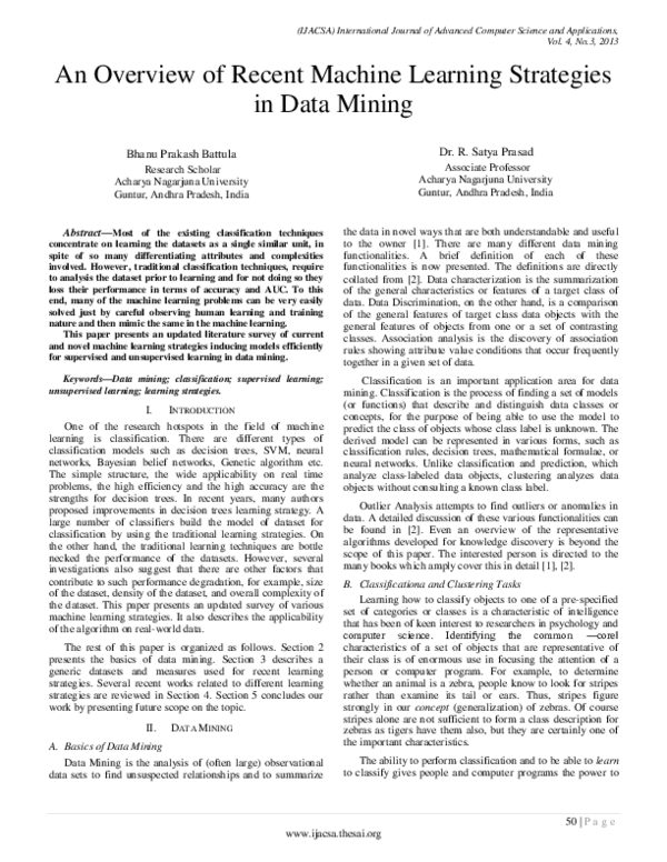 (PDF) An Overview of Recent Machine Learning Strategies in Data Mining