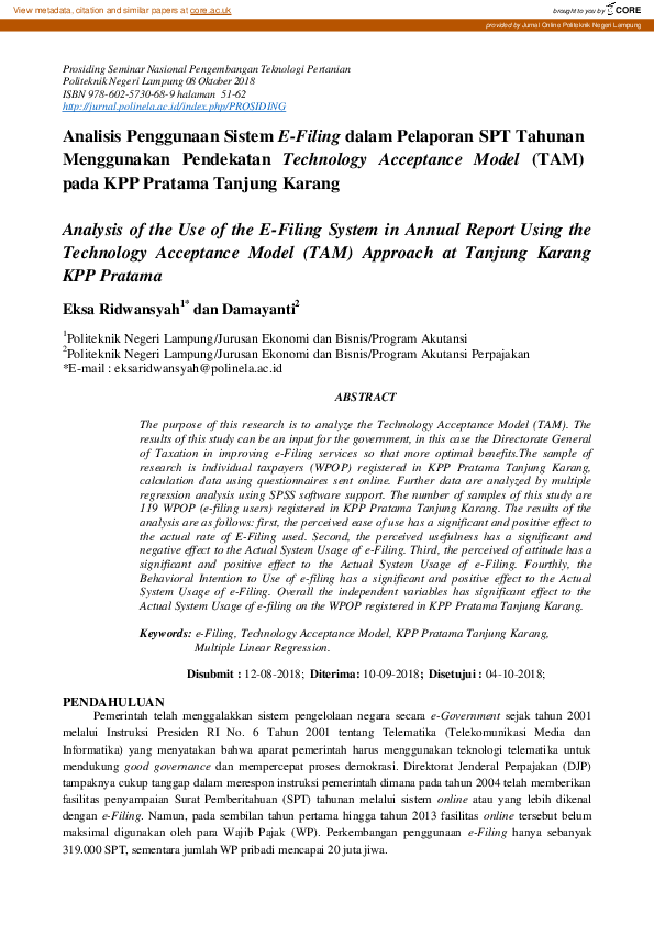 (PDF) Analisis Penggunaan Sistem E-Filing dalam Pelaporan SPT Tahunan Menggunakan Pendekatan ...