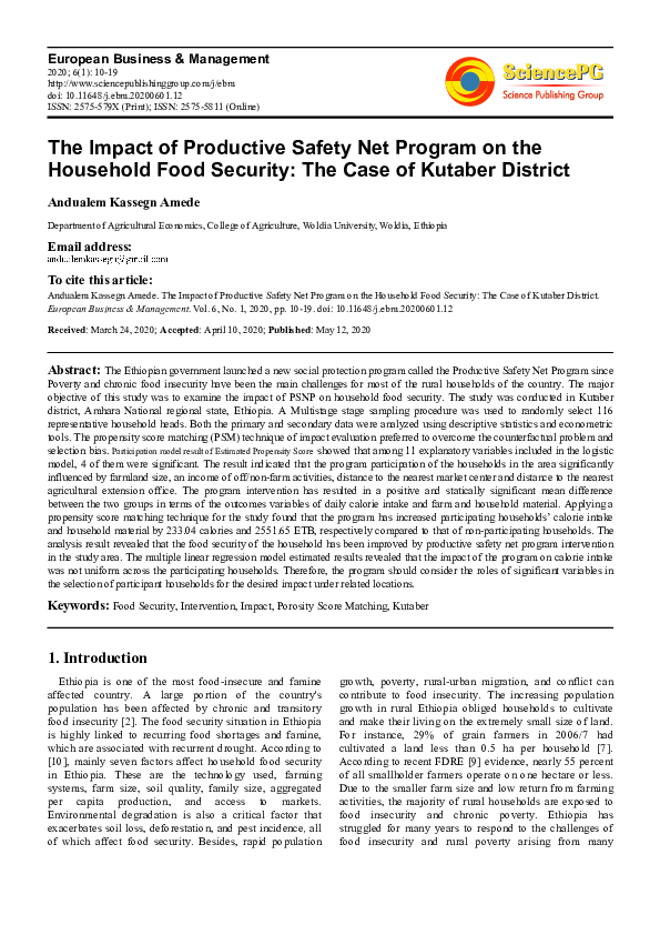 (PDF) The Impact of Productive Safety Net Program on the Household Food ...
