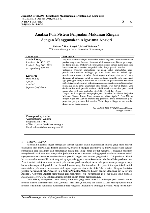 (PDF) Analisa Pola Sistem Penjualan Makanan Ringan dengan Menggunakan ...