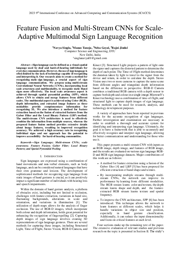 Pdf Feature Fusion And Multi Stream Cnns For Scale Adaptive Multimodal Sign Language Recognition
