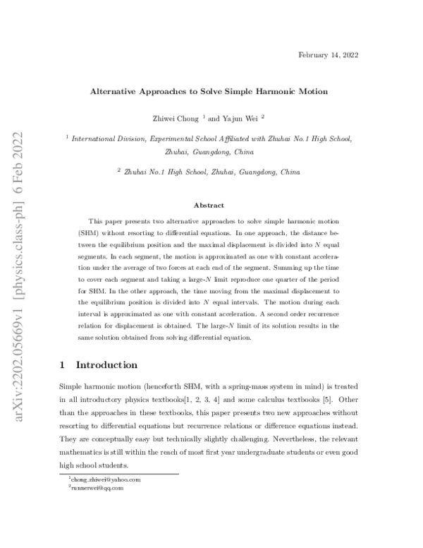 (PDF) Alternative Approaches to Solve Simple Harmonic Motion