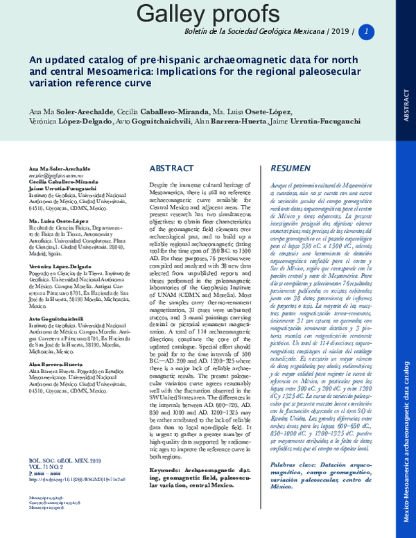 (PDF) An updated catalog of pre-hispanic archaeomagnetic data for north ...