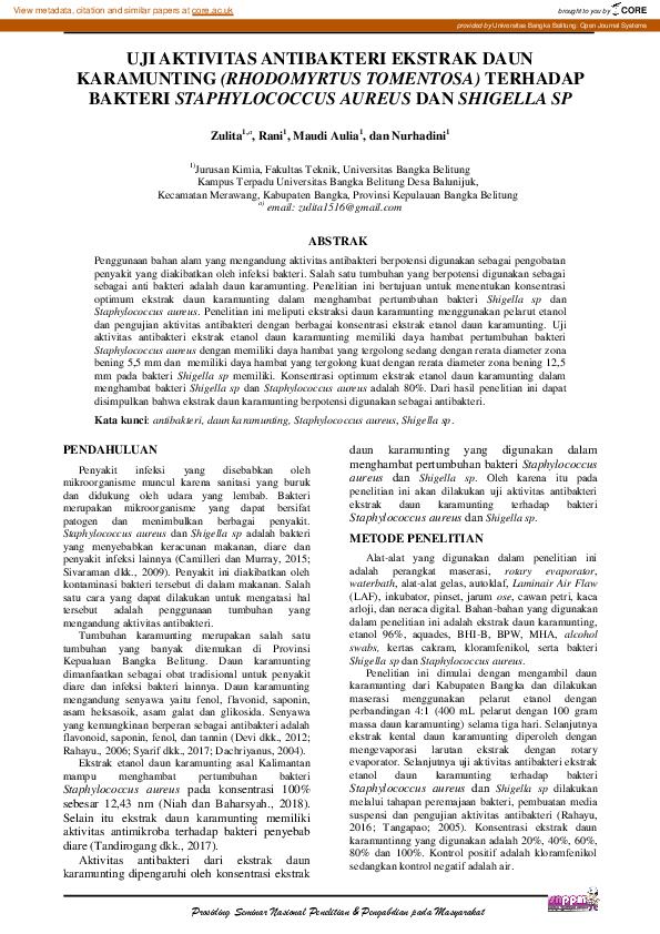 (PDF) Uji Aktivitas Antibakteri Ekstrak Daun Karamunting (Rhodomyrtus ...