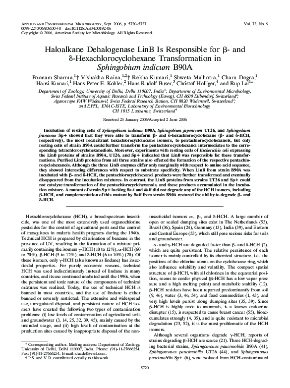 (PDF) Haloalkane Dehalogenase LinB Is Responsible for β- and δ ...