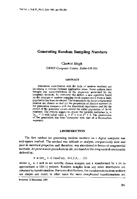 (PDF) Generating Random Sampling Numbers