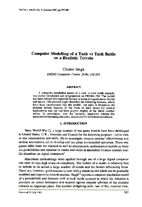 (PDF) Computer Modelling of a Tank vs Tank Battle on a Realistic Terrain