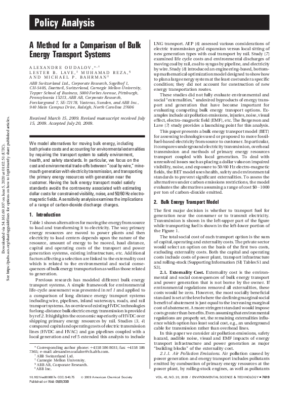 (PDF) A Method for a Comparison of Bulk Energy Transport Systems