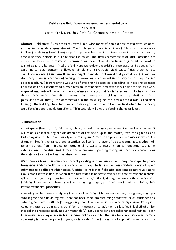 (PDF) Yield stress fluid flows: A review of experimental data