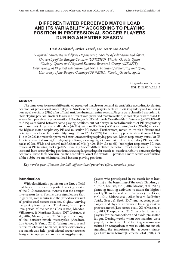 (PDF) Differentiated perceived match load and its variability according ...