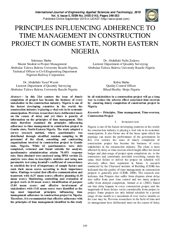 (PDF) Principles Influencing Adherence to Time Management in ...