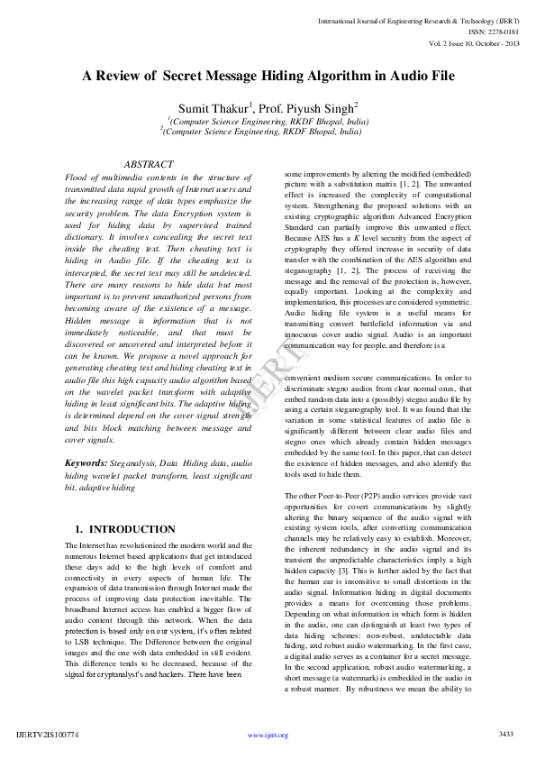 (PDF) A Review of Secret Message Hiding Algorithm in Audio File