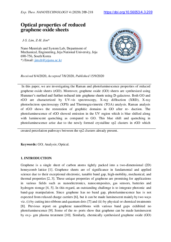 (PDF) Optical properties of reduced graphene oxide sheets