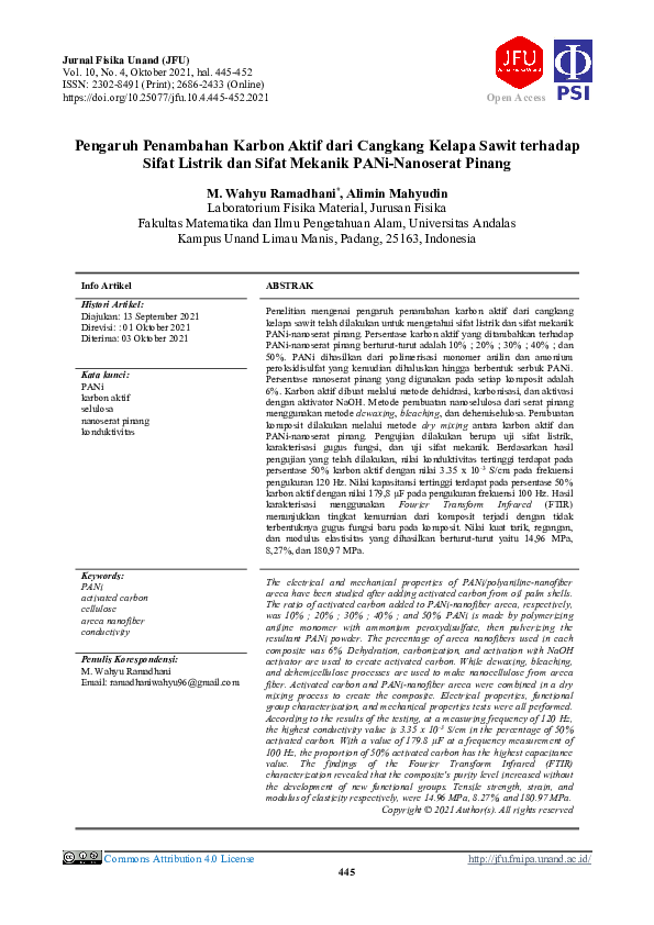 (PDF) Pengaruh Penambahan Karbon Aktif dari Cangkang Kelapa Sawit terhadap Sifat Listrik dan ...