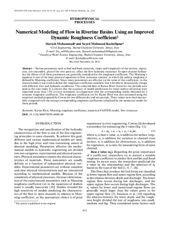 Pdf Numerical Modeling Of Flow In Riverine Basins Using An Improved Dynamic Roughness Coefficient