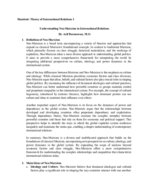 (PDF) Handout: Theory of International Relations 1 Understanding Neo ...