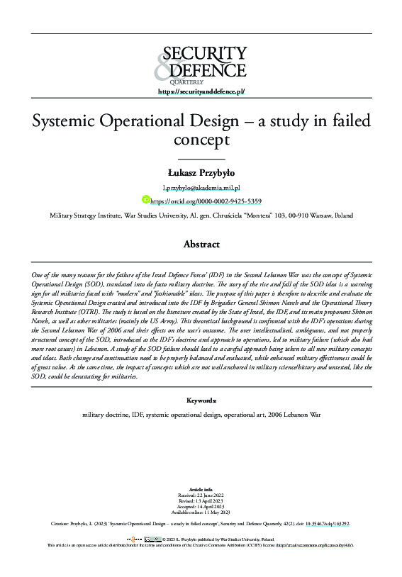 (PDF) Systemic Operational Design – a study in failed concept