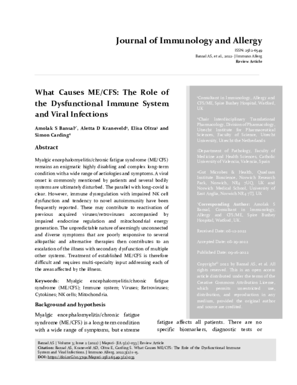 (PDF) What Causes ME/CFS: The Role of the Dysfunctional Immune System ...