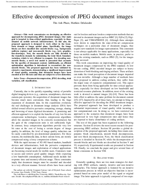 (PDF) Effective Decompression of JPEG Document Images