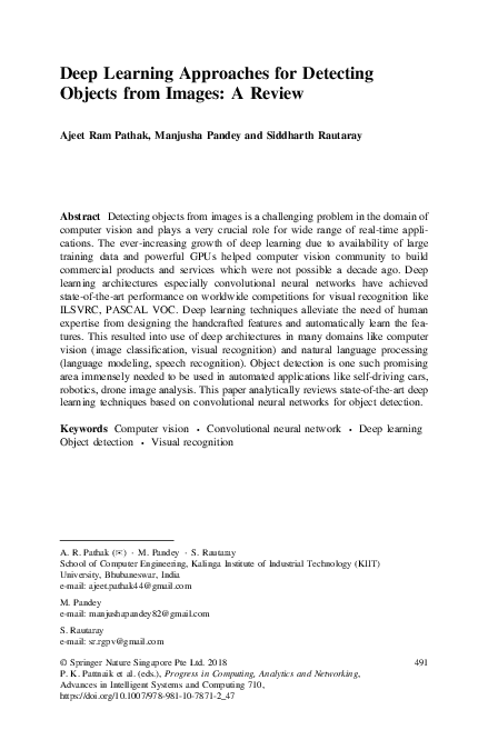 (PDF) Deep Learning Approaches for Detecting Objects from Images: A Review