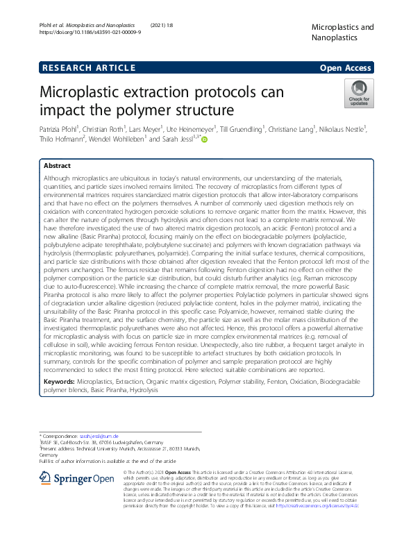 Pdf Microplastic Extraction Protocols Can Impact The Polymer Structure