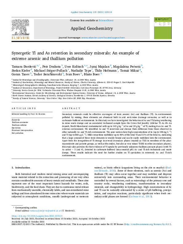 (PDF) Synergetic Tl and As retention in secondary minerals: An example ...