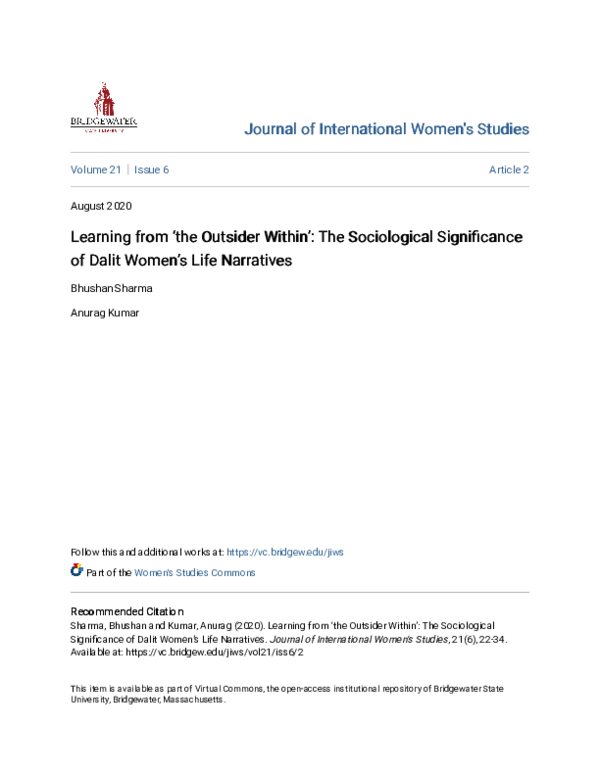 (PDF) Outsider-Within: The Sociological Significance of Dalit Women’s ...