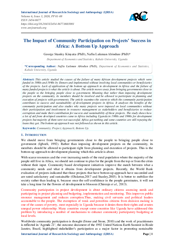(PDF) The Impact of Community Participation on Projects Success in ...