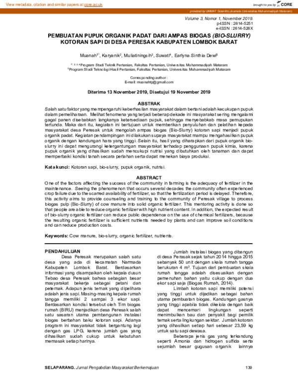 (PDF) Pembuatan Pupuk Organik Padat Dari Ampas Biogas (Bio-Slurry ...