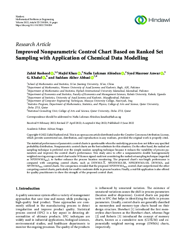 Pdf Improved Nonparametric Control Chart Based On Ranked Set Sampling With Application Of 