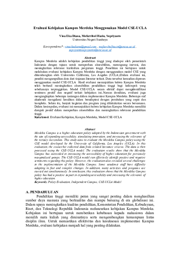 (DOC) Evaluasi Kebijakan Kampus Merdeka Menggunakan Model CSE-UCLA