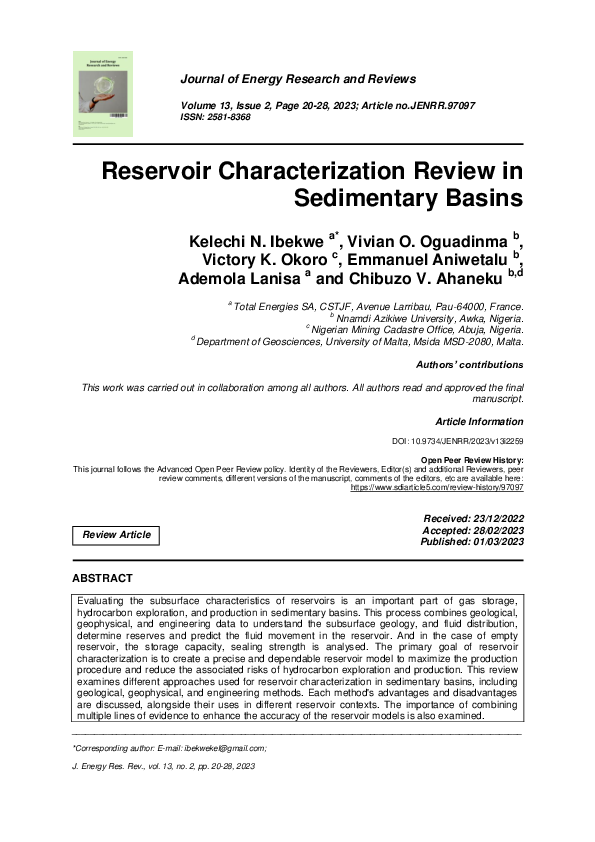 (PDF) Reservoir Characterization Review in Sedimentary Basins