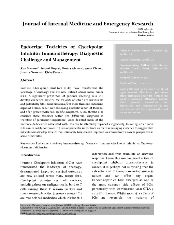 (PDF) Endocrine Toxicities of Checkpoint Inhibitor Immunotherapy ...