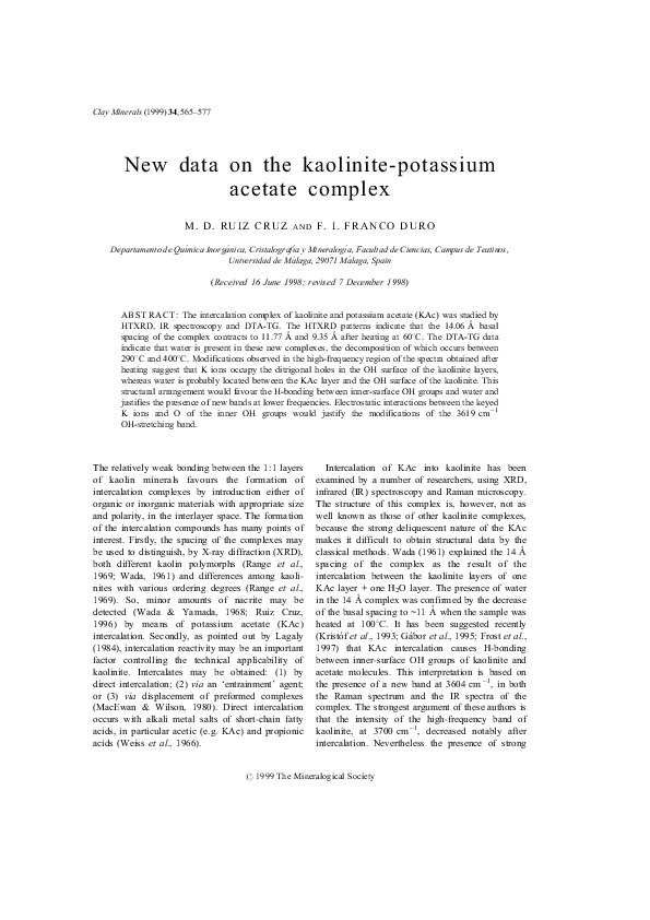 (PDF) New data on the kaolinite-potassium acetate complex