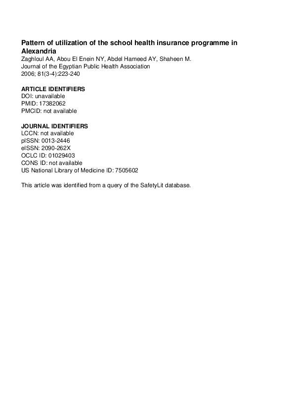 (PDF) Pattern of utilization of the school health insurance programme ...