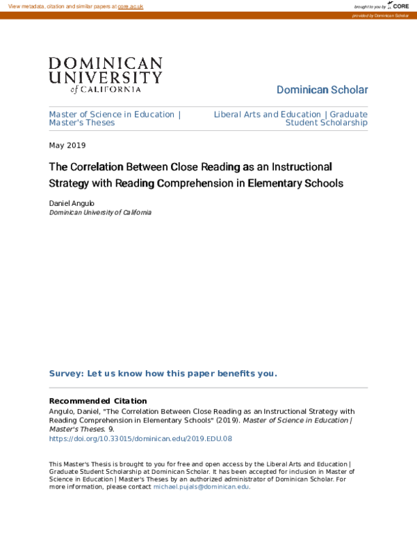 (PDF) The Correlation Between Close Reading as an Instructional Strategy with Reading ...