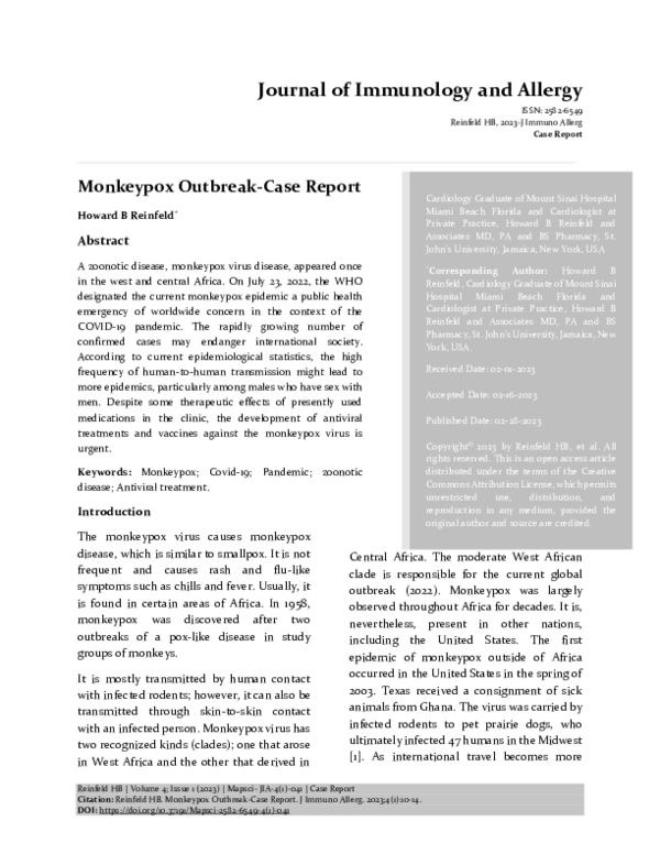 (PDF) Monkeypox Outbreak-Case Report