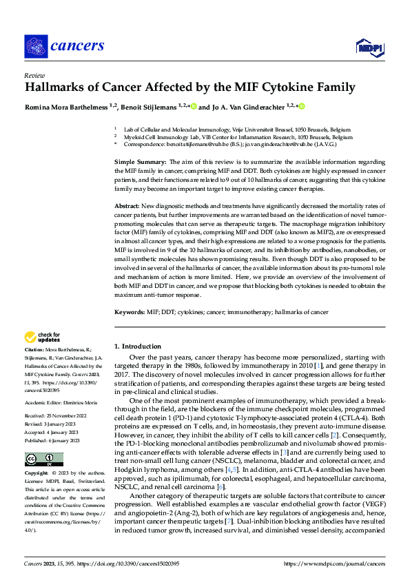 (PDF) Hallmarks of Cancer Affected by the MIF Cytokine Family