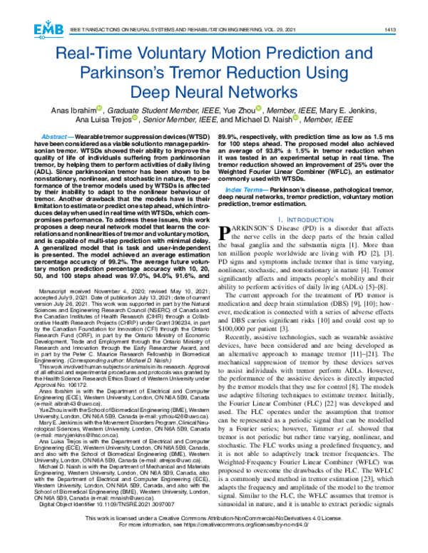 (PDF) Real-Time Voluntary Motion Prediction and Parkinson’s Tremor Reduction Using Deep Neural ...