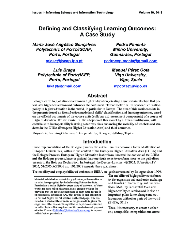 (PDF) Defining and Classifying Learning Outcomes: A Case Study