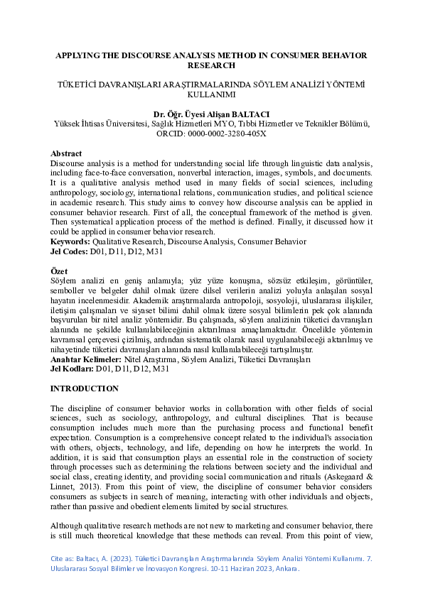 (PDF) Applying the Discourse Analysis Method in Consumer Behavior Research