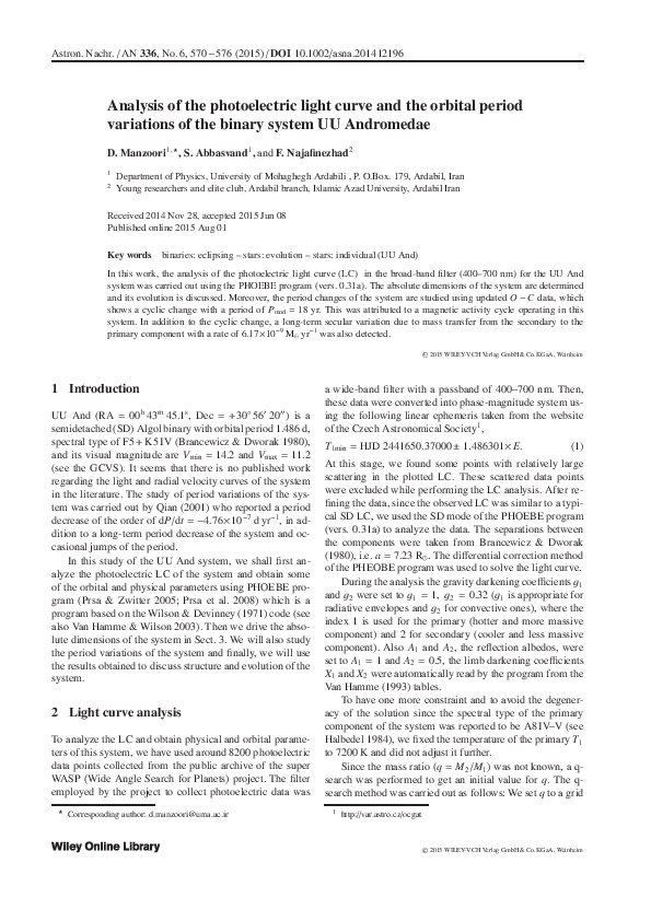 (PDF) Analysis of the photoelectric light curve and the orbital period variations of the binary ...