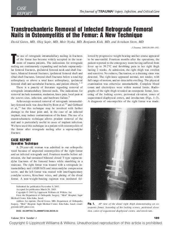 (PDF) Transtrochanteric Removal of Infected Retrograde Femoral Nails in ...