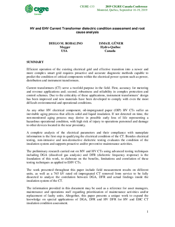 (PDF) EHV Current Transformer dielectric condition assessment and root ...