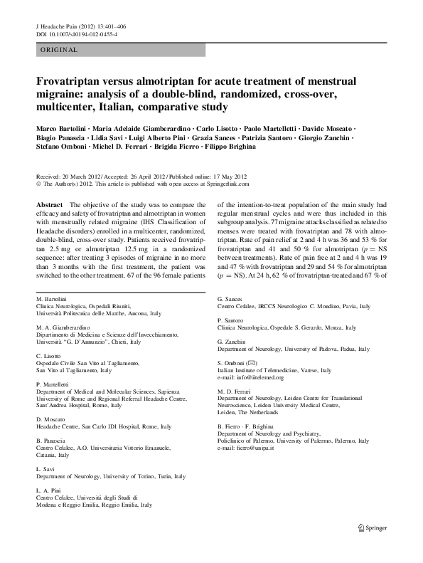 (PDF) Frovatriptan versus almotriptan for acute treatment of menstrual ...
